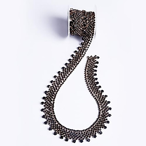 JEGOYER 1 Yard Tassel Rhinestone Black Close Chain, Diamond Crystal Fringe Trim, Rhinestone Banding Applique for Sewing Crafts Ideal Wedding Party Clothing DIY Decorations