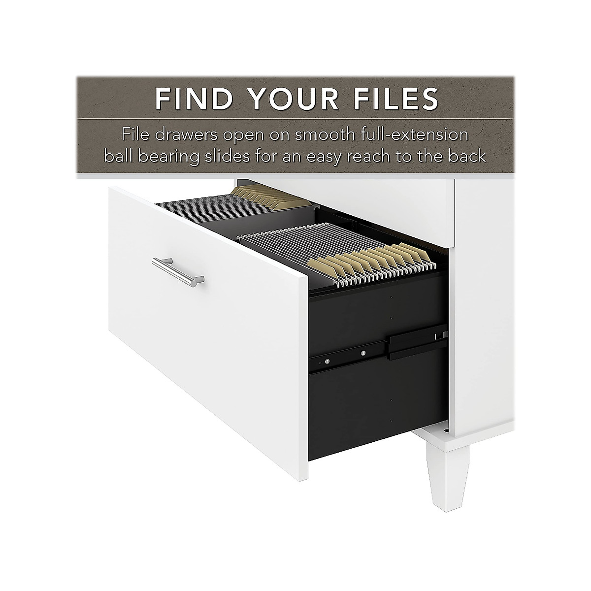 Bush SET013WH 60-Inch W Office Desk w/Lateral File Cabinet and 5-Shelf Bookcase White