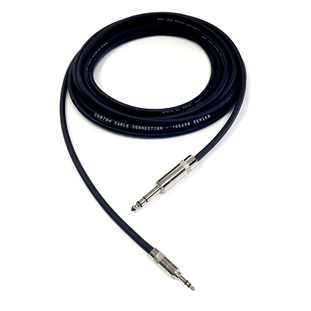 15 Foot Pro Audio 1/4 inch (6.35mm) TRS to 1/8 inch (3.5mm) TRS Balanced Cable by Custom Cable Connection