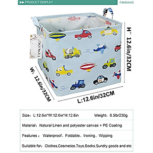 FANKANG Square Nursery Hamper Storage Bins Canvas Laundry Basket Foldable with Waterproof PE Coating Storage Baskets Gift Baskets for Children, Office, Bedroom, Clothes（Square-Car ）