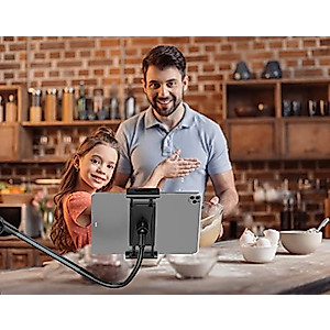 BEATYLIFE Wall Mount Tablet Phone Holder for Bed Kitchen Hair Salon Studio, Gooseneck Flexible Arm Clip Wall Tablet Cell Phone Stand, Compatible with iPhone, iPad, Fire HD 8, Galaxy Tabs 4.7"-11"