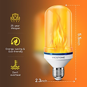 Vicstone Upgraded LED Flame Light Bulbs, 4-Mode Flickering Light Bulbs with Upside Down Effect, E26 Fire Light Bulb for Porch Party Patio Home Halloween Christmas Indoor Outdoor - 2 Pack