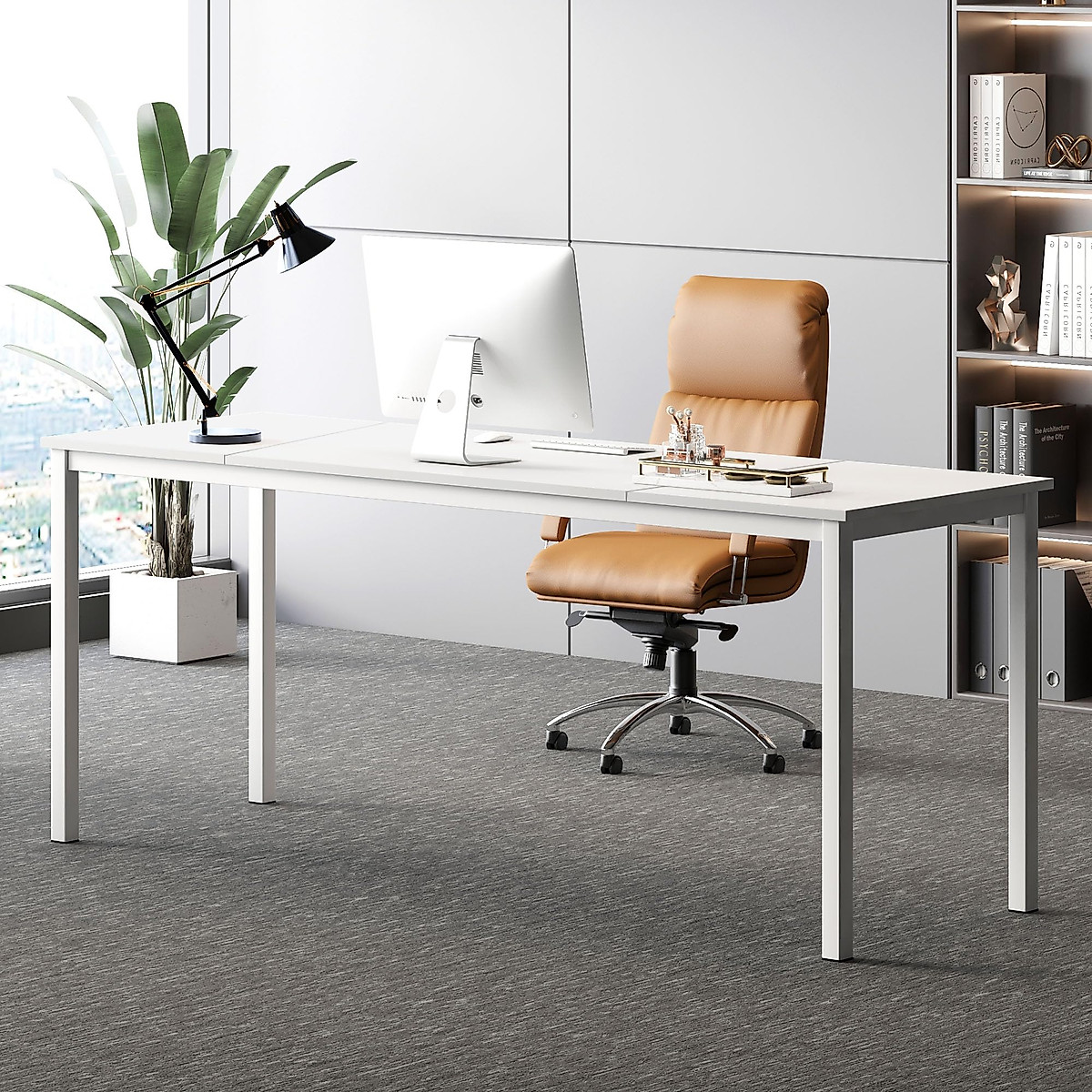 soges 70.8 Inch Stylish Computer Desk, Large Executive Office Desk, Simple Study Writing Desk, Workstation Business Furniture for Home Office, White