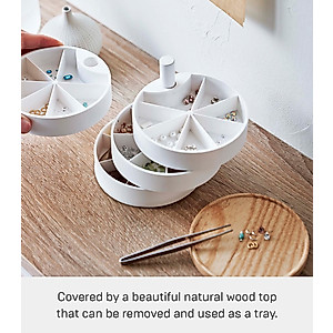 Yamazaki Home Tosca Sectioned Jewelry Organizer Nail Art Supplies Earring Accessories Storage Holder Rotating Display with Removable Trays - Sectioned - Plastic + Wood