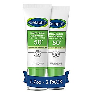 CETAPHIL Daily Facial Moisturizer SPF 50, Gentle Facial Moisturizer For Dry to Normal Skin Types, No Added Fragrance, (Packaging May Vary), 1.7 Fl Oz (Pack of 2)
