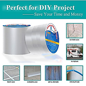 Super Waterproof Duct Tape and Patch for All-Purpose Seal Repair, Adhesive Butyl Tape with Aluminium Foil, Perfect Sealing for Pool Metal RV Roof Pipe Awning Hose Window and More, 4 IN by 16-1/2 FT