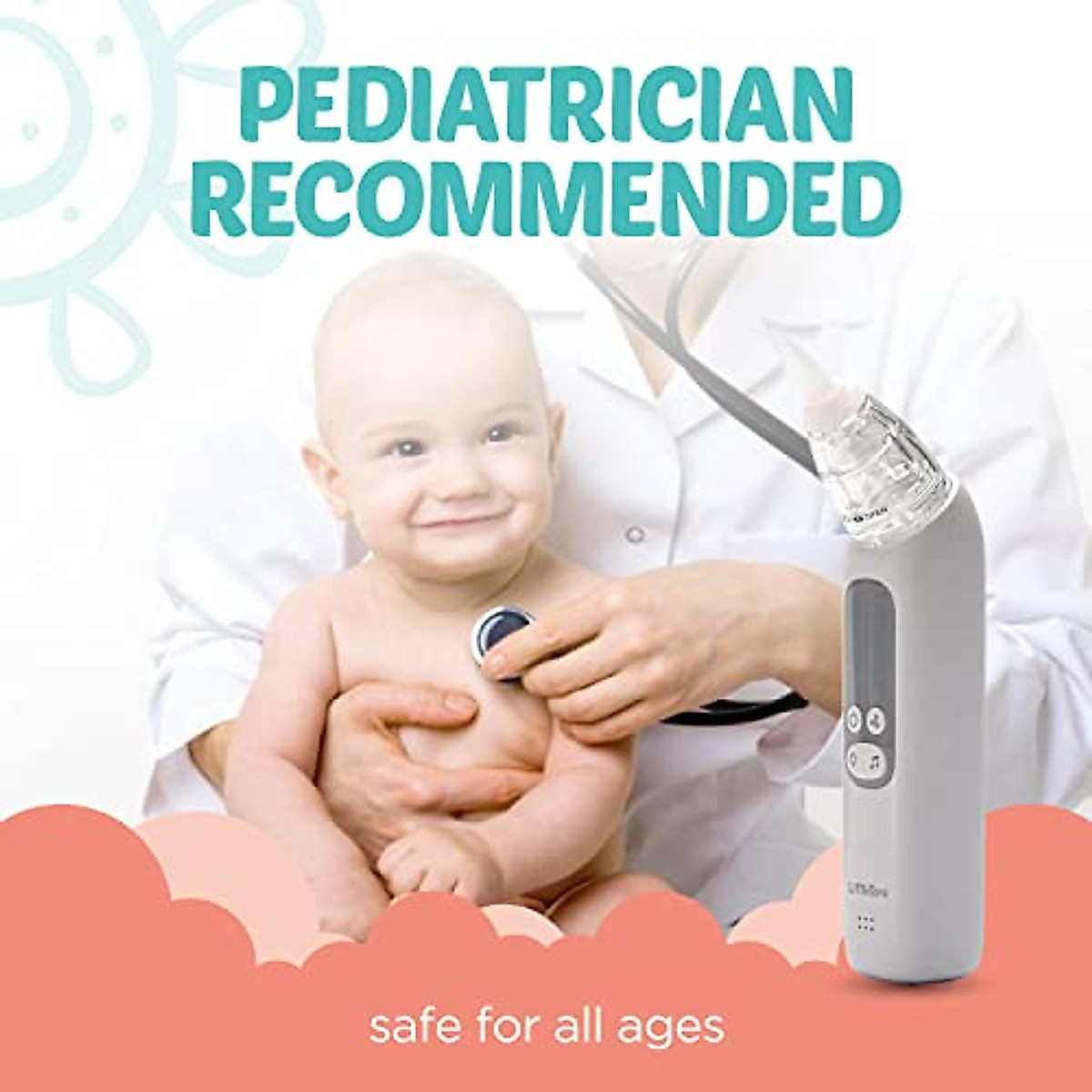 LittleTora Baby Nasal Aspirator - Rechargeable Electric Nose Sucker Baby Nose Cleaner - Toddlers Booger Mucus Sucker - Baby Vac Nasal Aspirator - Infant Booger Suction Removal Device