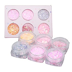 6Pcs Nail Glitter Powder Set, Luminous Decorative Sequins Art Enhancements Nail Art Accessories for DIY Manicure