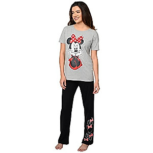 Disney Women's Pajama Lounge Set Minnie Mouse (Grey Tee & Black Pants, 3X)
