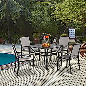 MEOOEM Patio Dining Set 5 Pieces Outdoor Metal Furniture Set, 4 x Textilene Chairs with 37 INCH Rectangular Umbrella Table for Outdoor Garden Backyard
