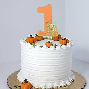 Little Pumpkin One Cake Topper - Girl First Birthday Cake Topper, Pumpkin 1st Birthday Party Decorations, Fall Birthday Cake Topper, Smash Cake Topper (Pumpkin One Cake Topper Orange)