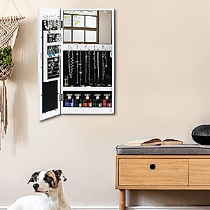 Bonnlo Jewelry Armoire with Photo Frame, 23.62 x 11.81 x 3.55 inch, Small Storage Jewelry Cabinet Organizer, Wall Mount (white)