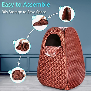 Portable Sauna for Home Full Body Personal Sauna Steam Sauna at Home Spa with 2.6L 1000W Steam Generator, 90 Minute Timer, Foldable Chair, Remote Control Included(Brown)
