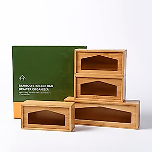 Baggie Organizer For Drawer | Bamboo Storage Containers, Fits Gallon Ziploc Bags, Saran Wrap, Foil Aluminum Roll, Plastic Bag Organizer | Kitchen Storage Containers Drawer Organizer Kitchen Utensils