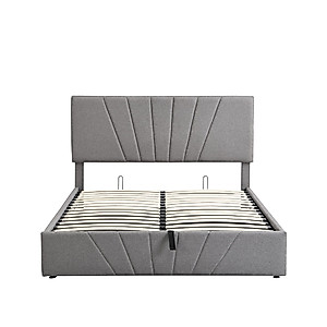 CITYLIGHT Upholstered Queen Platform Bed Frame with Storage, Queen Size Bed with Gas Lift Up Storage, Wooden Queen Storage Bed with Tufted Headboard and Hydraulic Storage System,Grey