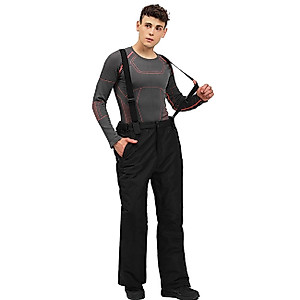 YEEFINE Men's Ski Suit Waterproof Snow Suits Two Piece Snowboard Jacket and Pants Set Outdoor Windproof Winter Warm Snowsuits(Black+Black,XS)