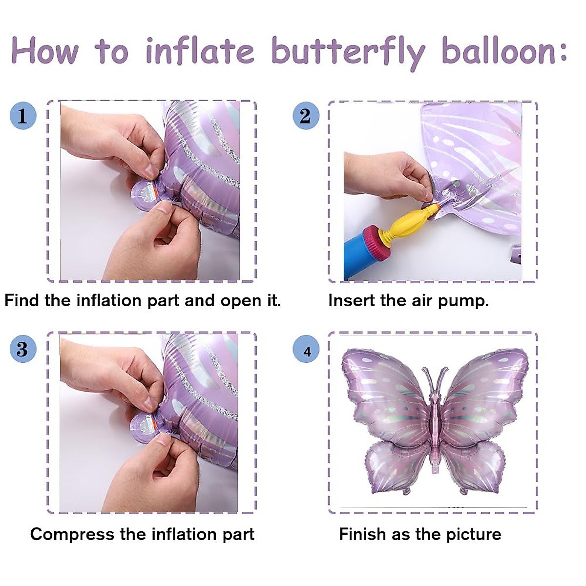 Purple Butterfly Balloons 4 Pieces 40inch Pink Purple Butterfly Foil Mylar Balloons for Butterfly Themed Party Wedding Birthday Baby Shower Party Decoration (Purple-4pcs)