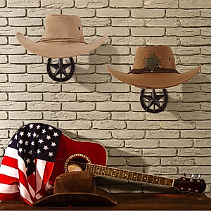 HYDERMUS Cowboy Hat Rack for Wall 2 Pack Rustic Metal Cowboy Hat Holder Cast Iron Cowboy Hat Hanger Western Wall Decor Horseshoe Hooks Storage Display Closet Bedroom Living Room Men's Christmas Gift