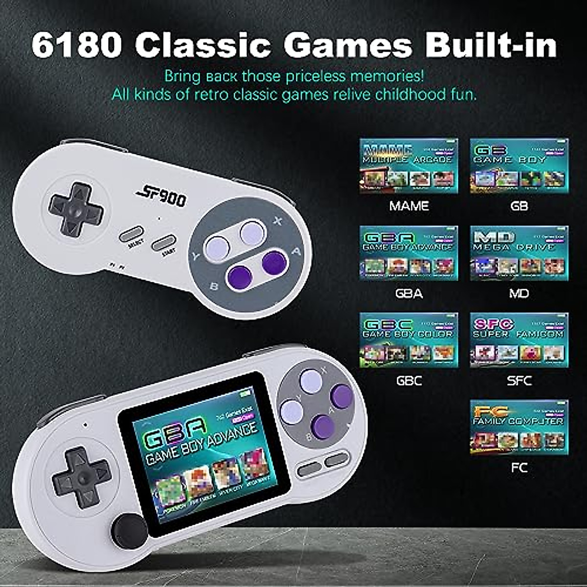 SF2000 Retro Handheld Game Console - Built in 6180+ Classic Video Games,3.0 inch IPS Screen, Supports External TF Card, 2.4G Wireless Handles, AV Output Plug & Play 4K Game Console…