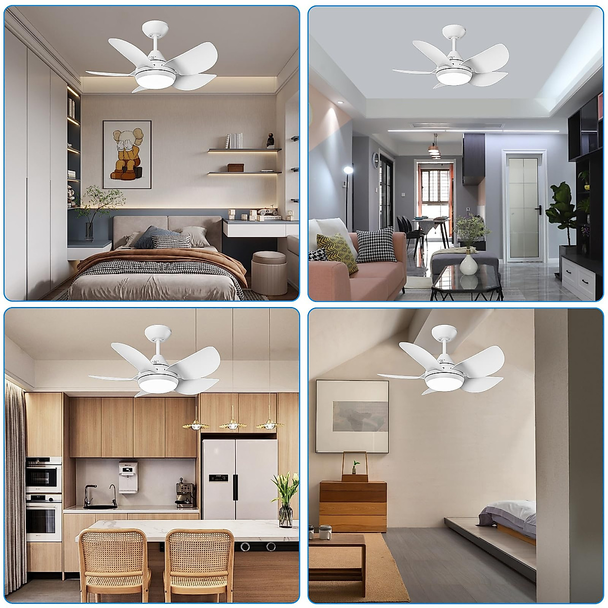 CJOY Ceiling Fans with Lights, 30 inch Small White Ceiling Fan with Light and Remote, LED Dimmable & Memory Function, 5 ABS Reversible Blades Fan Light for Kids Bedroom/Sloped Ceilings