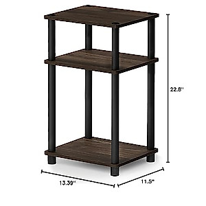Furinno Just 3-Tier Turn-N-Tube End Table / Side Table / Night Stand / Bedside Table with Plastic Poles, 1-Pack, Columbia Walnut/Black
