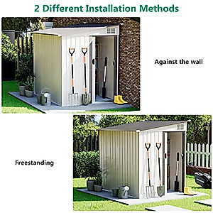 Fingertip WD Outdoor Storage Sheds 4 x 6 FT - Freestanding Outside Steel Shed, Metal Tool Shelter for Storage Lawn Mower, Garbage, Equipment, for Garden, Patio(White)