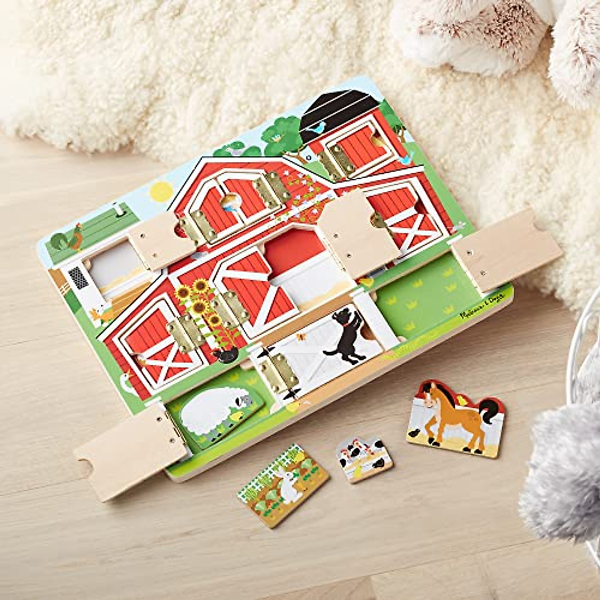 Melissa & Doug Hide and Seek Farm Wooden Activity Board With Barnyard Animal Magnets - Wooden Busy Board, Hide And Seek Puzzles, Wooden Magnet Puzzles For Toddlers And Kids Ages 3+
