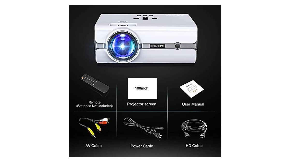 HOMPOW Mini Portable Projector - Native 720P with 100" Screen