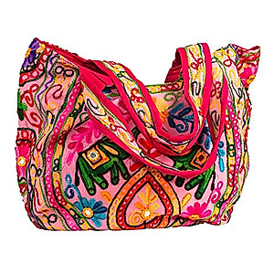 TribeAzure Pink Elephant Canvas Shoulder Bag Handbag Tote Purse Casual Spacious Summer Spring Top Handle Large