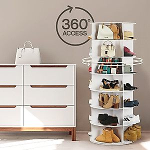 LOFT + IVY Rotating Shoe Rack tower Updated Version -360 Spinning Shoe Rack organizer-Lazy Susan for shoes - Fits 28 pairs of shoes - Spinning and Revolving Round Shoe Rack Carousel - 7 tier shoe rack
