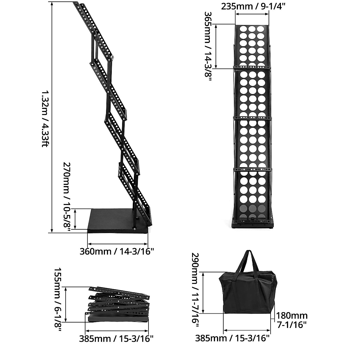 QWORK Magazine Brochure Display Rack Stand, 4 Pocket Foldable Literature Catalog Rack Book Holder Tradeshow Display Stand, for Office Store and Exhibition Trade Show (Black)