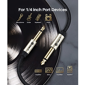GearIT Guitar Instrument Cable (6ft 2-Pack) 1/4 Inch to 1/4 inch TS Straight Male to Male 6.35mm Mono Jack with Alloy Connector and Nylon Braid