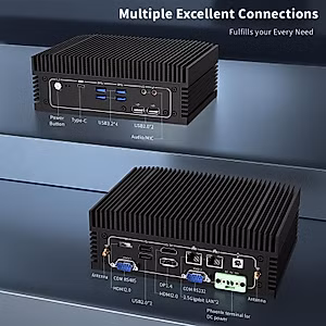 Fanless i5 Mini PC Thunderbolt 4 Intel 12th i5-1240P Dual Ethernet 2.5gb LAN Industrial Mini Desktop Computer Dual Channel 16GB DDR4 RAM 512GB NVME SSD, 4K Dual HDMI Display, 8 x USB