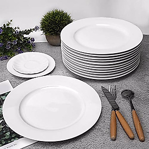 amhomel 12-Piece White Porcelain Dinner Plates, Round Dessert or Salad Plate, Serving Dishes, Dinnerware Sets, Scratch Resistant, Lead-Free, Microwave, Oven and Dishwasher Safe (10.5-inch)