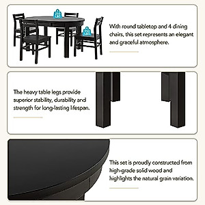 Dinehome 5 Piece Extendable Round Dining Table Set for 4-6 with Storage Drawers and Four Chairs,16" Removable Leaf, Espresso