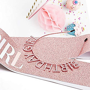 Aurmigle Birthday Crowns for Women, Rose-Gold Birthday Girl Sash & Birthday Tiara for Women Set, Princess Rhinestone Birthday Girl Headband Birthday Gifts for Women, Sweet Happy Birthday Accessories
