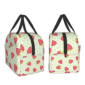 Strawberry Flower Kawaii Lunch Box Travel Bag Picnic Bags Insulated Durable Shopping Bag Back To School Reusable Waterproof Bags For Man Woman Girls Boys