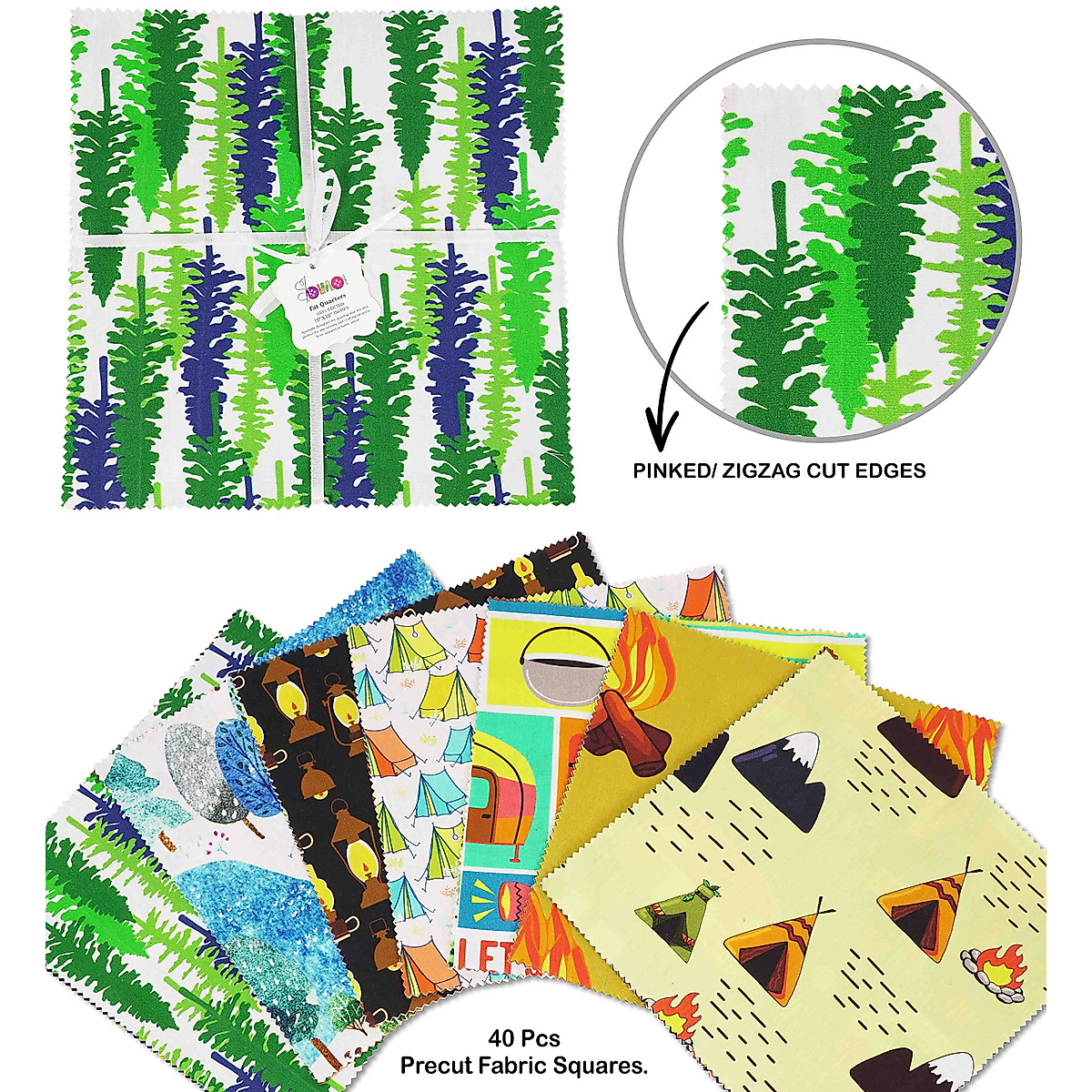 Soimoi Precut 10-inch Camping Prints Cotton Fabric Bundle Quilting Squares Charm Pack DIY Patchwork Sewing Craft- Multicolor