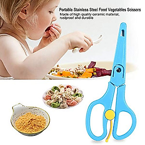 Food Shears Stainless Steel Baby Scissors Food Scissor with Plastic Cover for Toddlers, Preschool Training Kids Scissors(Blue)