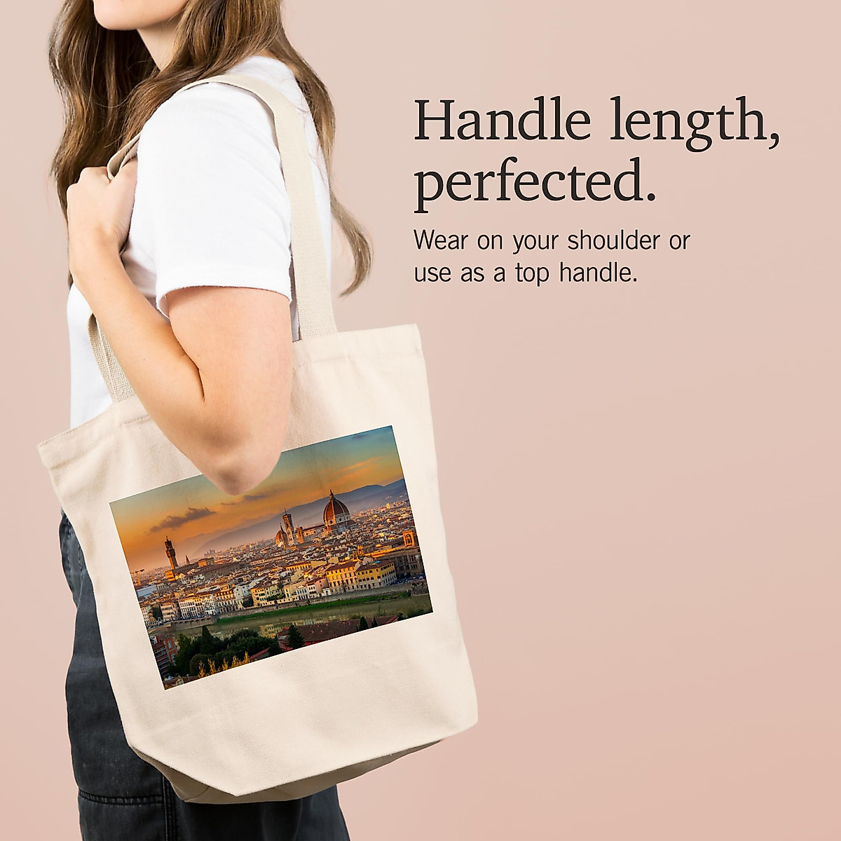 Lantern Press Florence, Italy, Sunset view of Duomo and City (100% Cotton Canvas Reusable Tote Bag)