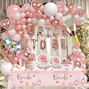 180Pcs Bachelorette Party Decorations,Pink Rose Gold Decor,Bridal Shower Party Supplies Balloon Arch,Bride To Be Party Favors Tableware Set Plates Fork Cups Napkins Tablecloth,Sash,Vail,Tiara