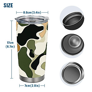 QWEUIOP 20oz Insulated Travel Coffee Mug Black Green Camouflage Pattern Stainless Steel Tumbler with Lid Double Wall Vacuum Coffee Cup For Hot and Cold Drinks14187