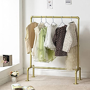 CTHTESY Industrial Pipes Dress up Racks, Child Garment Racks, Kids Clothing Racks, Clothes Hanging Rack with Storage Shelf Organizers Shelves Shelving, Gold