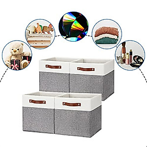 DULLEMELO Storage Cubes 12 inch, Collapsible Sturdy Cube Storage Bins With Handles for Organizing,Fabric Storage Baskets for Shelves Nursery Closet Home Organization and Storage (White&Grey-4 Pack)