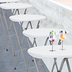 Hoteam 3 Pack Round Folding Table Round Cocktail Tables 23.6 x 44 Inch White High Top Table Portable Pub Bistro Highboy Furniture Table for Party, Backyard, Wedding, Indoor Outdoor Banquet, Events