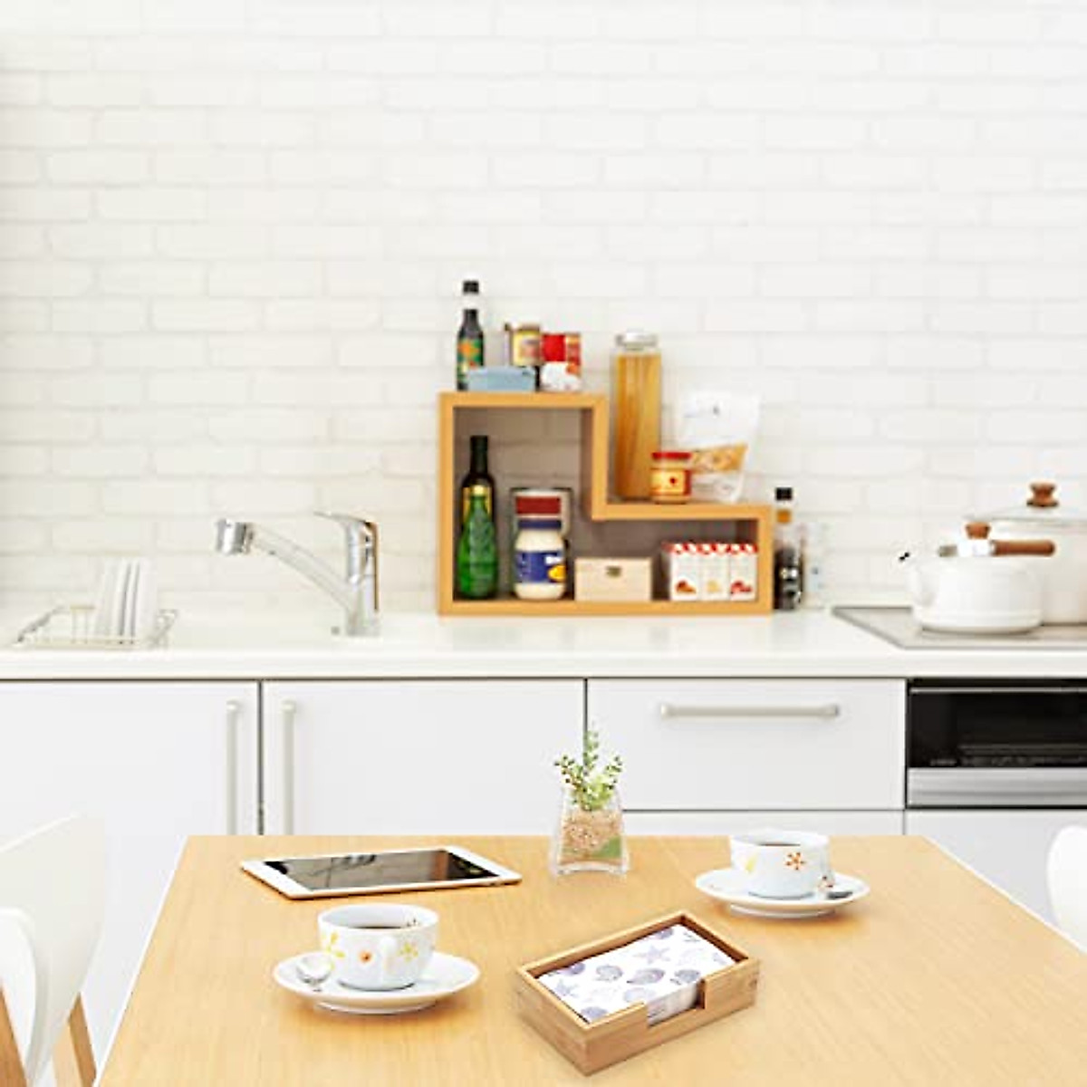 Bamboo Napkin Holder Rectangular, 9.5" x 5.5" x 2.5", Wood Guest Towel Tray, Toilet Tank Tray, Wooden Paper Towels Holder for Kitchen/Bathroom Countertop