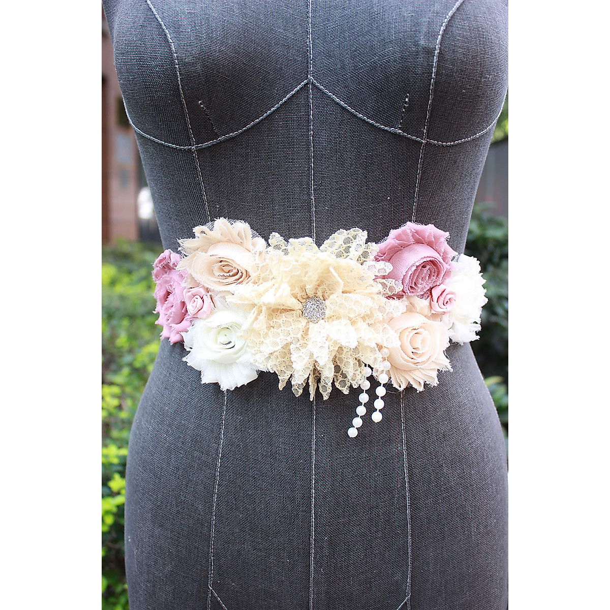 Vintage maternity sash for baby shower pregnancy flowers sash (Champange)