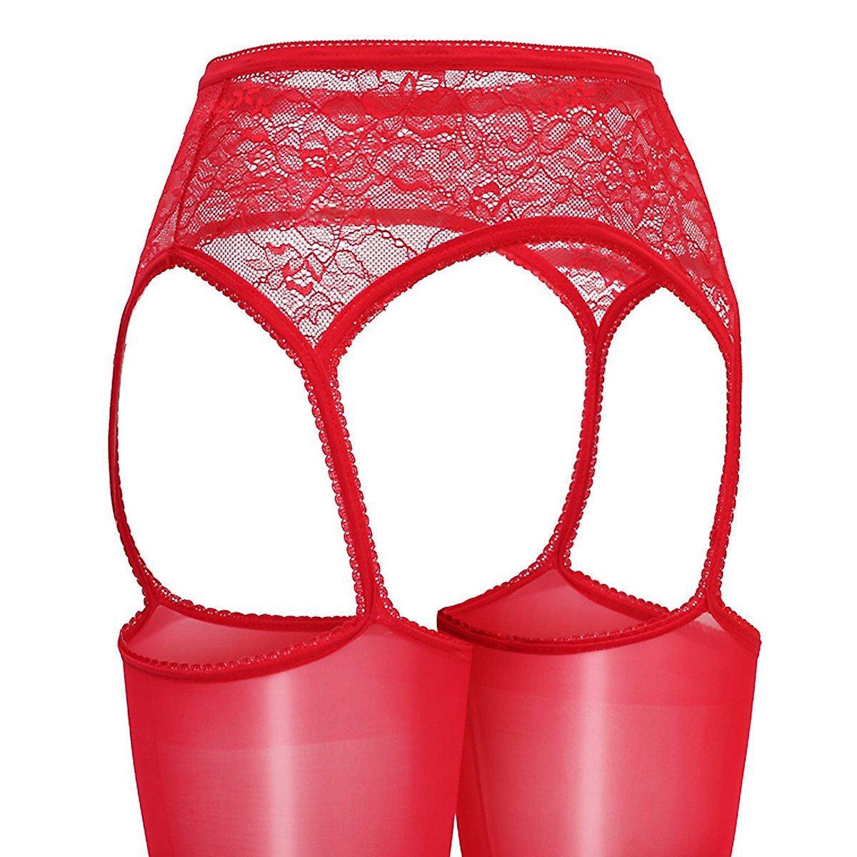 HTRUIYA Suspender Stockings for Women Sheer Garter Tights Lace Top Suspender Pantyhose 8 Denier Red