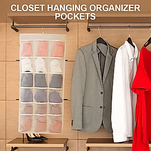 Bra Storage Hanging Bag with 24 Mesh Pockets Wardrobe Underwear Organizer Hanging Closet Shelf Wall Space Saver Dual Sided Hanging Storage Bag for Bra Socks Underwear Underpants