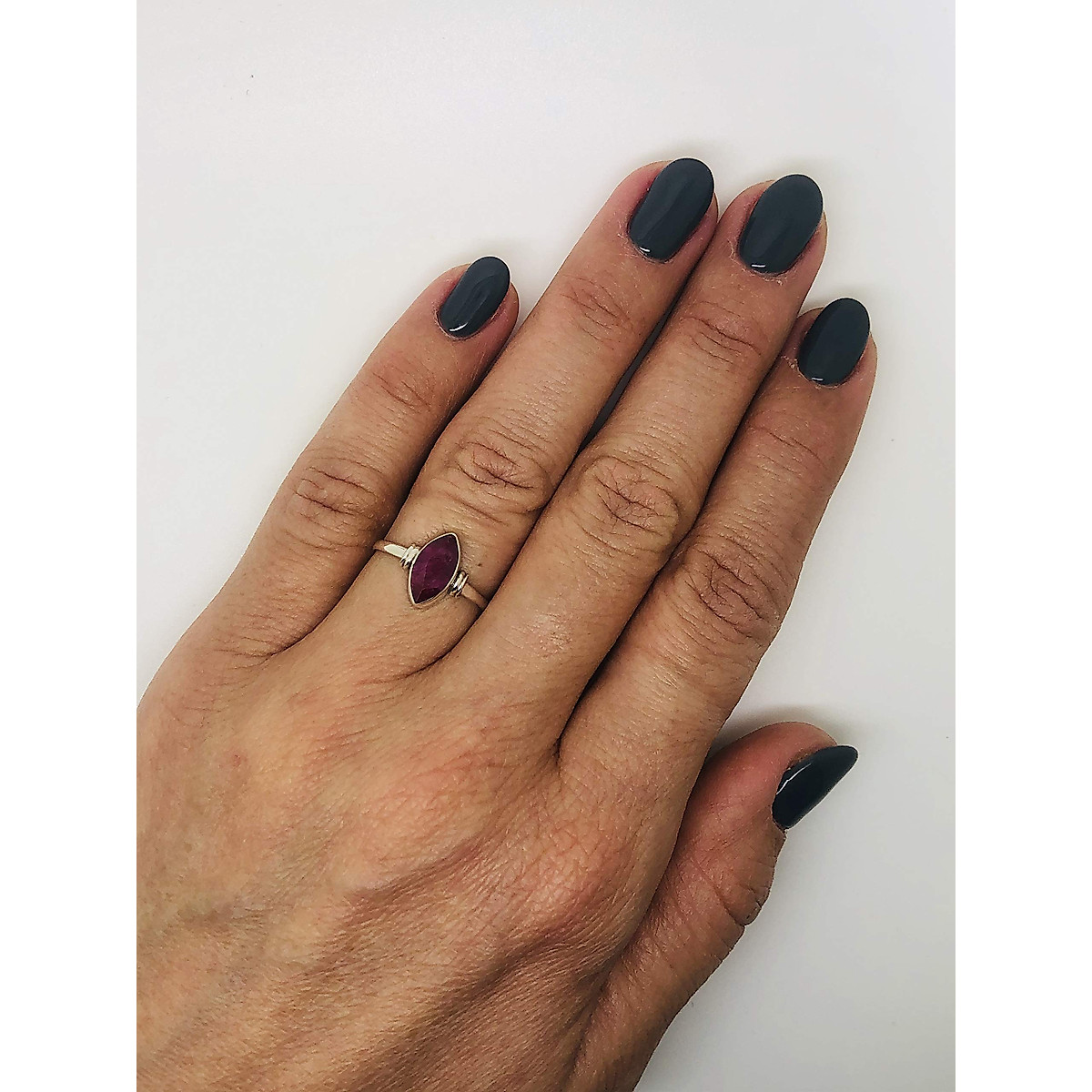 Koral Jewelry Cut Marquise Created Ruby Delicate Ring 925 Sterling Silver Vintage Tribal Gipsy Boho Look (6)